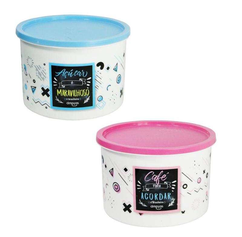 Kit Café E Açucar Redondo De Plastico Com Tampa - 1,8L - Dmplas - Pote ...
