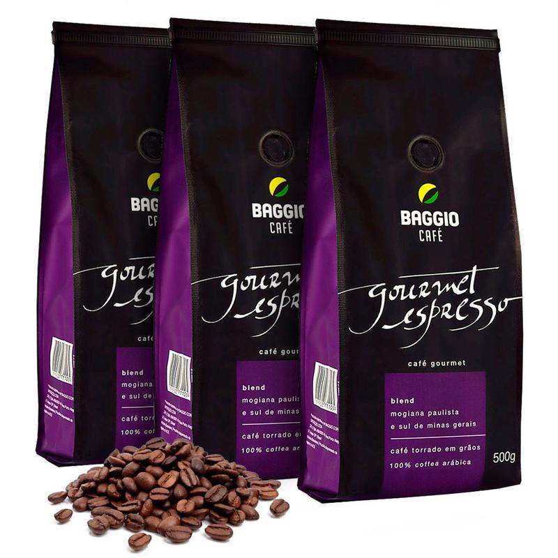 Kit Café Gourmet Baggio em Grãos 500g - 3 Pacotes - Alimentos Básicos ...