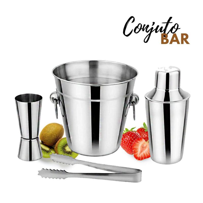 Kit Caipirinha Coqueteleira Balde de Gelo Inox Barman Drinks ...