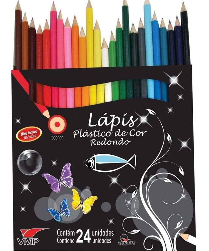 Kit Caixa Lápis de Cor Plástico 24 Unid VMP - 06 unidades - Lápis de ...