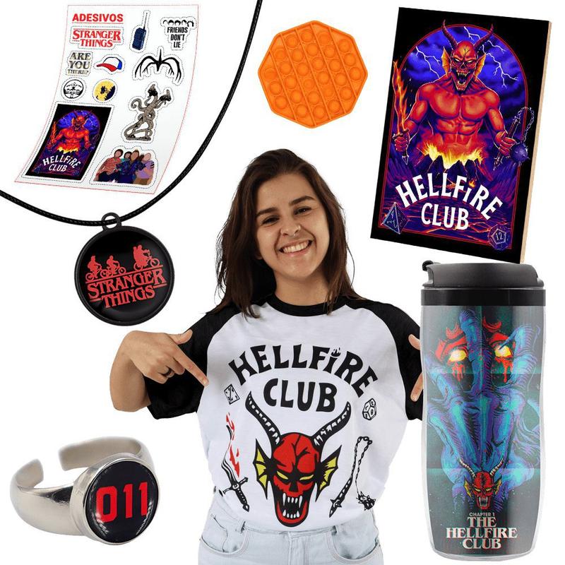 Kit Camisa HellFire Club Copo Stranger Things + Quadro Geek - Geeks ...