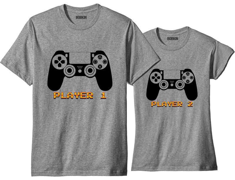 Kit Camiseta Casal Player 1 E Player 2 - Video Game - Jogos - Cinza ...