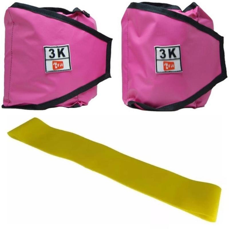 Kit Caneleira/Tornozeleira Peso 3Kg Rosa + Mini Band Nível Médio Amarela 1 Fit - Caneleira de ...