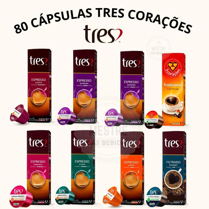 Kit Cápsulas TRES Corações - 80 cápsulas - Cafés Espressos e Filtrados ... Kit Cápsulas TRES Corações - 80 cápsulas - Cafés Espressos e Filtrados ...