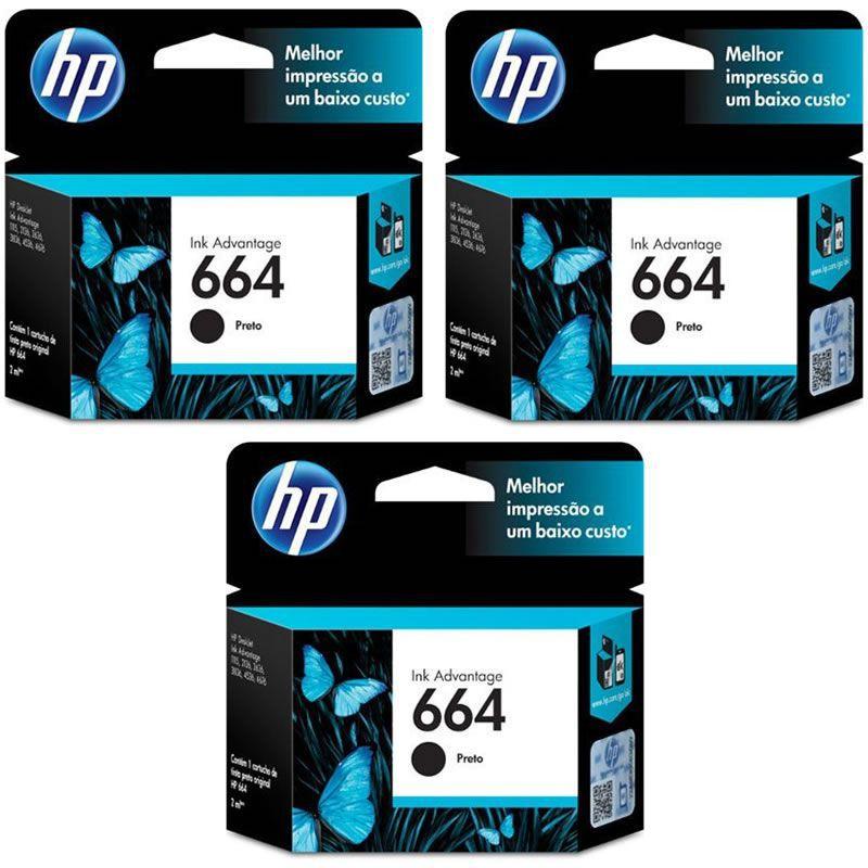 Kit Cartucho HP 664 Preto (3 Un.) Original - HP SUPRIMENTOS - Cartucho ...
