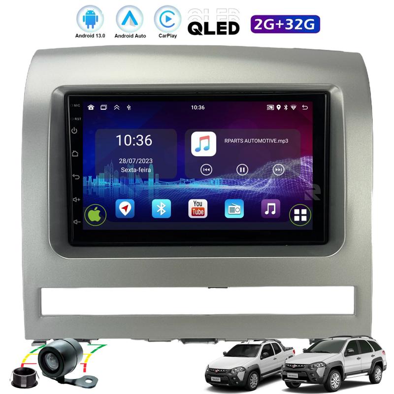 Kit Central Multimidia 2 Din Android Fiat Palio Siena Strada Idea Prata - Duinb - Central ...