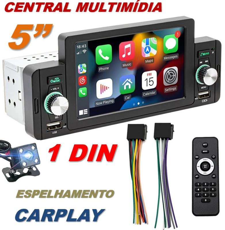 Kit Central Multimídia Carplay 1 Din Bluetooth Espelhamento 5 Polegadas ...