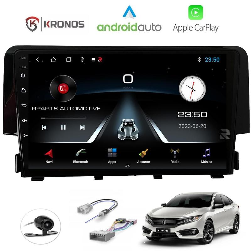 Kit Central Multimidia Kronos 9 Polegadas Android Honda Civic 2017 a 2021 Black Piano - Central ...