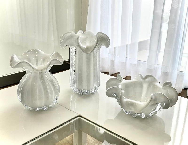 Kit Centro De Mesa E Trouxinha E Vaso De Vidro Murano Branco - Galeria ...