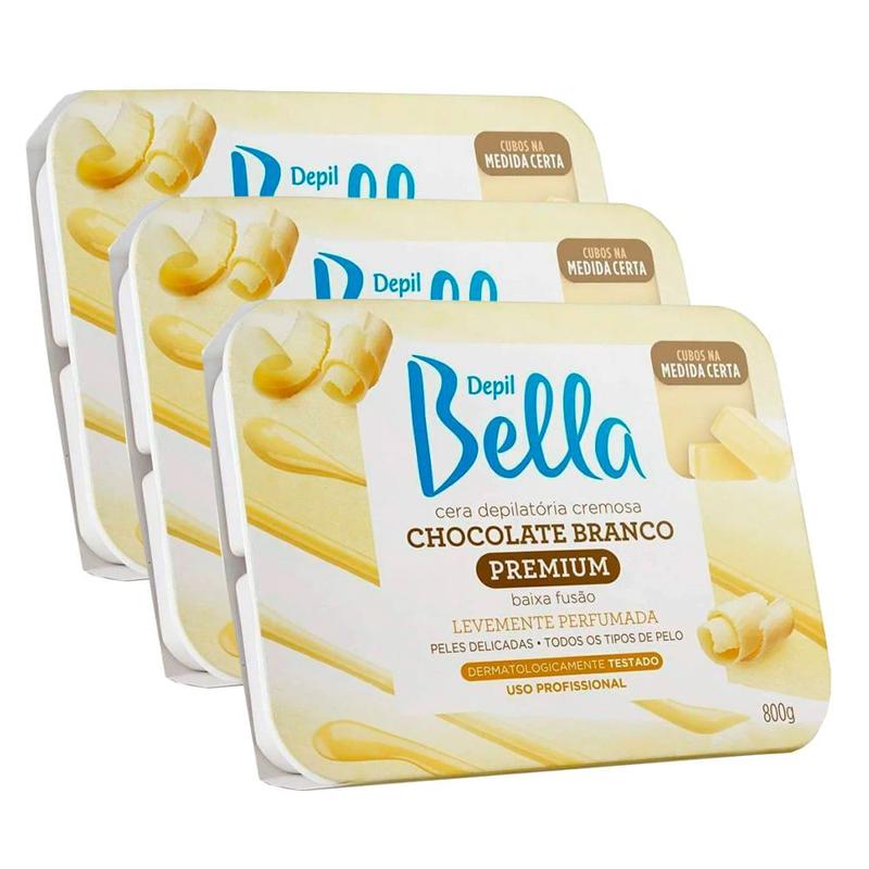 Kit Cera Quente Depil Bella Chocolate Branco 800g - 3 Unidades - Cera ...