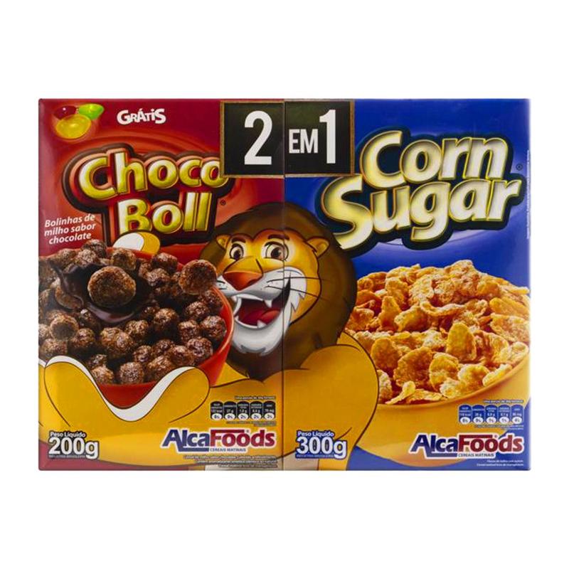 Kit Cereal Choco Boll + Corn Sugal (2 em 1) AlcaFoods 500g - Flocos de ...