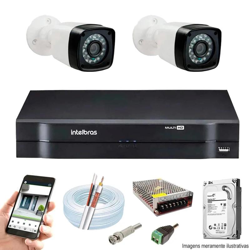 Kit Cftv 2 Câmeras AHD-M 720p Dvr 4 Canais MHDX Intelbras 5 em 1 + HD ...