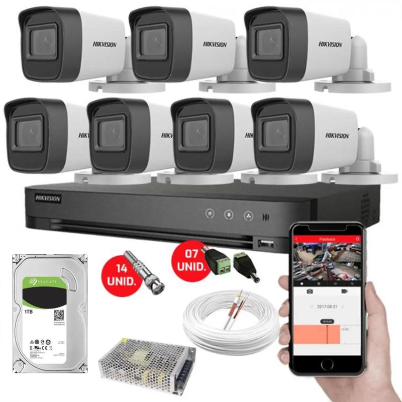 Kit CFTV 7 Câmeras de Segurança Hikvision Colorvu Imagens Noturnas ...