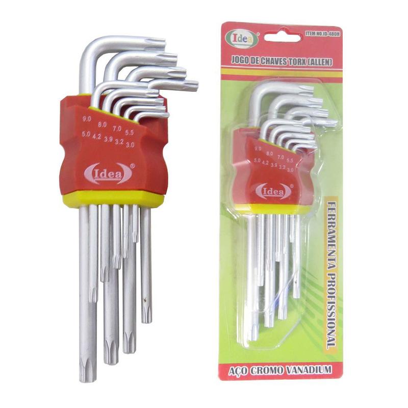Kit Chave Allen Hexagonal Torx Tipo L Longa Profissional 9 Peças Jogo ...