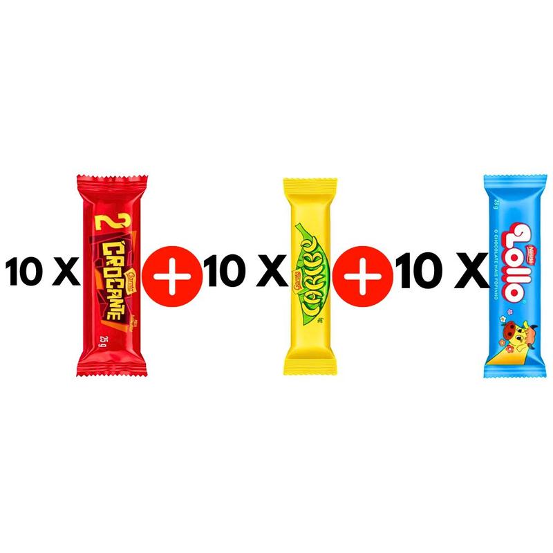 Kit Chocolate Lollo+ Crocante + Caribe GAROTO 10un de cada - Chocolate ...