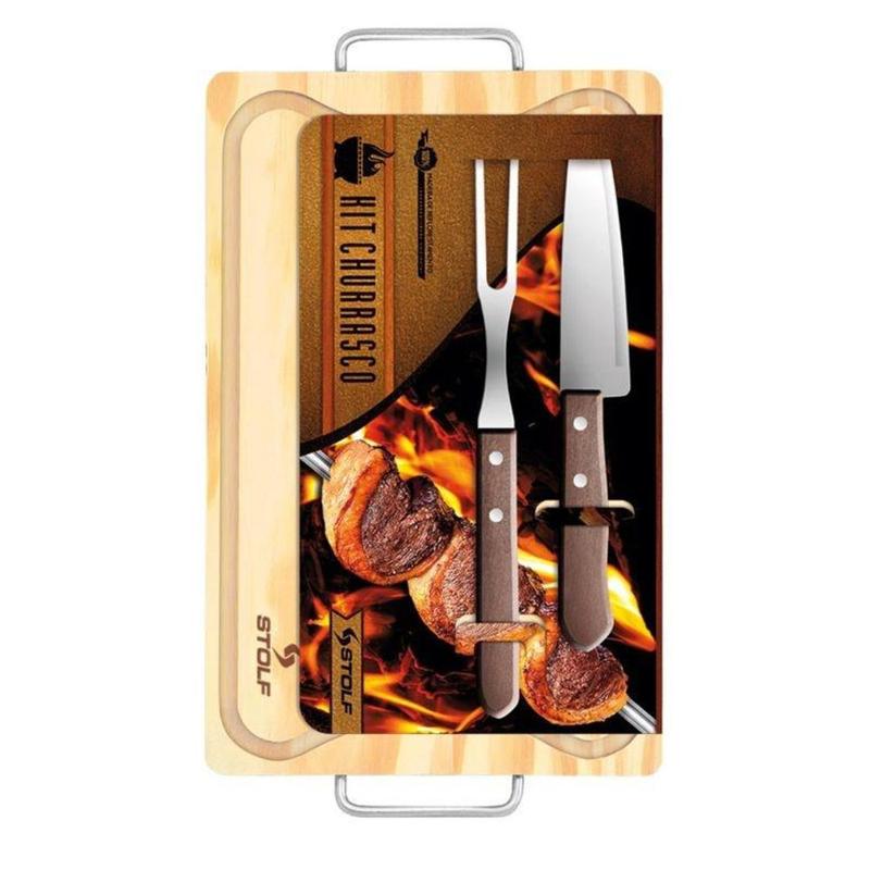 Kit Churrasco 3 Pecas Faca/Garfo/Tabua com Cabo - Rio Chens/Util Goods ...