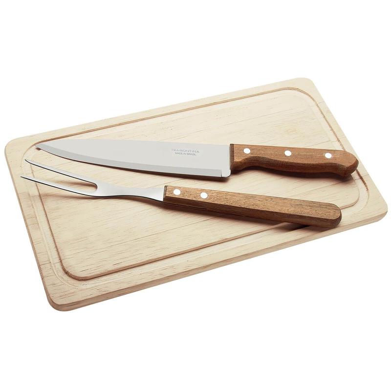 Kit Churrasco Tramontina Faca Chef 8' Garfo Trinchante Tábua Madeira ...