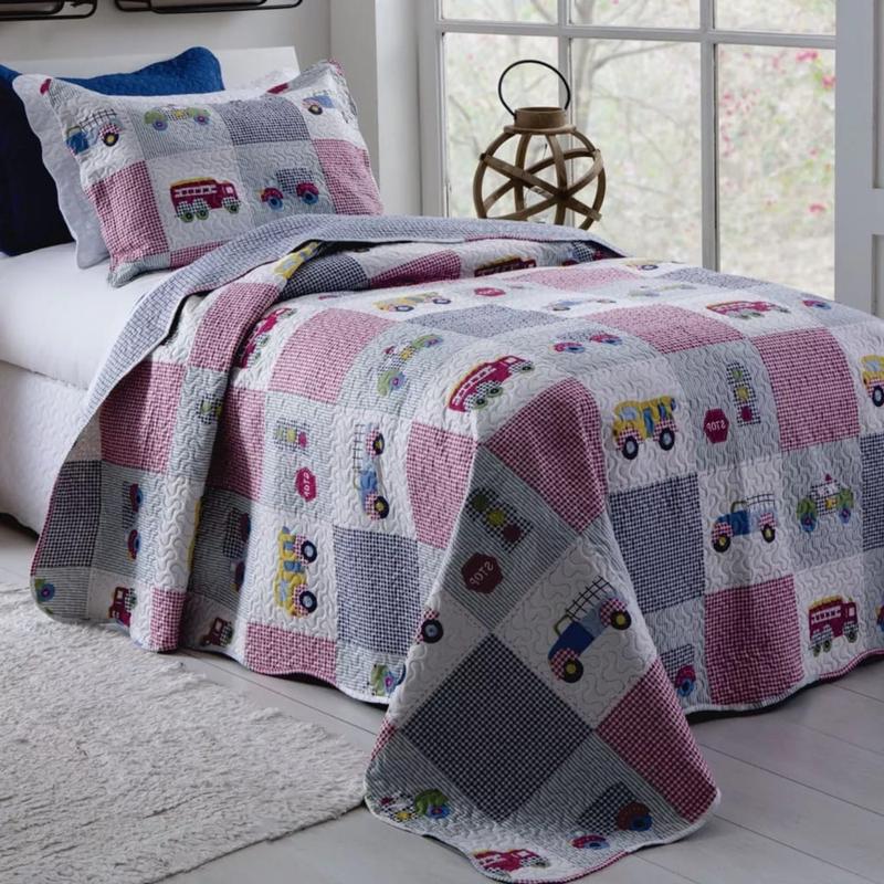 Kit Colcha Cobre Leito Infantil Estampado Travesseiro Menino Dupla Face Patchwork Solteiro 2 ...