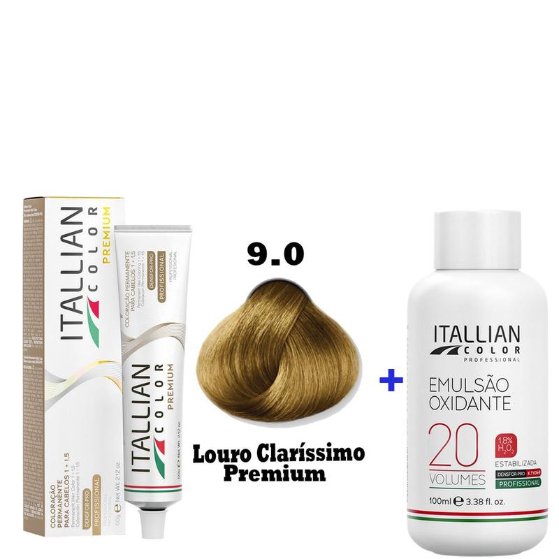 Kit Coloração Itallian Premium 60g Louro Clarissimo 9.0 + Emulsão Oxi ...