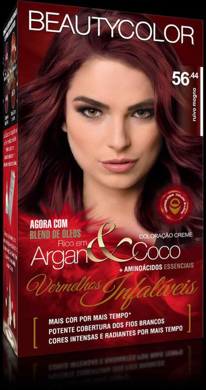 Kit coloração permanente 56.44 ruivo mogno - beauty color - Tinta de ...