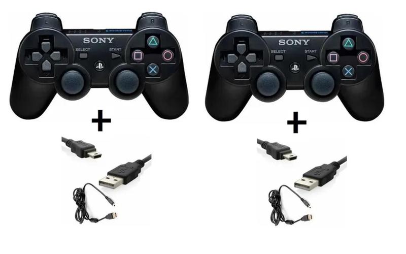 Kit com 02 Controles Sem Fio DualShock 3 Compatível com PS3 e Cabo USB ...