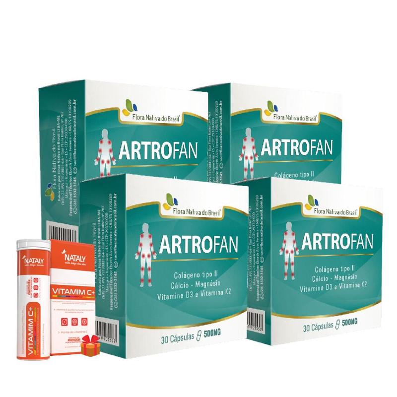 Kit Com 04 - Artrofan Colágeno Tipo 2 500mg 30 Caps + 1 Vitamim C+ ...
