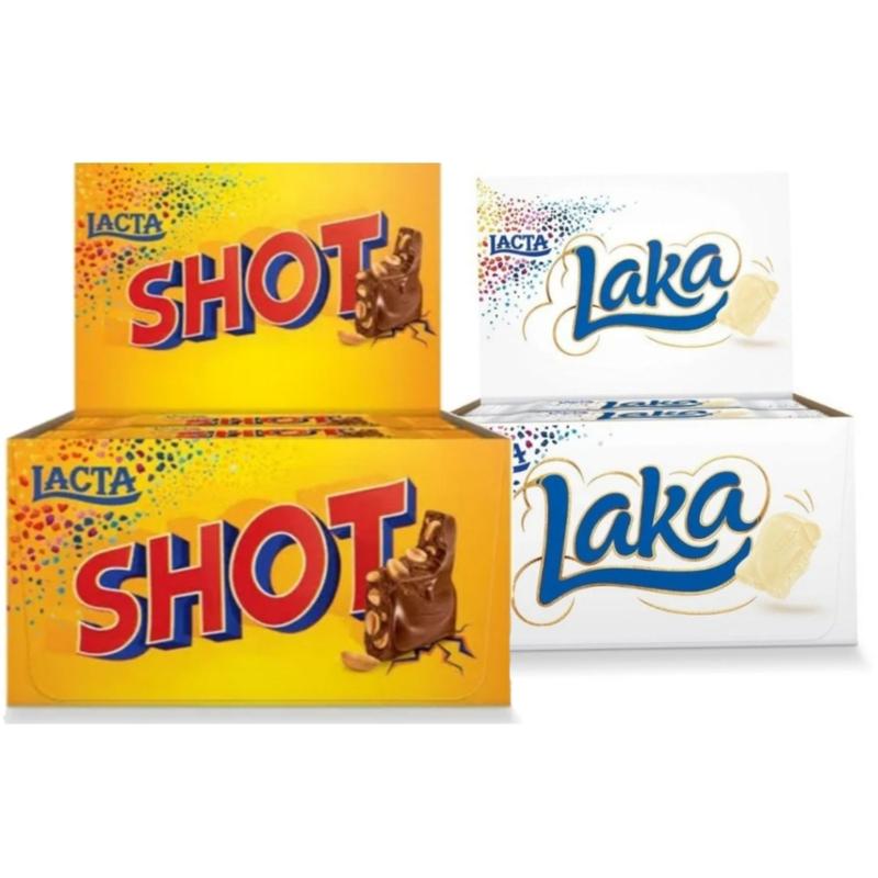 Kit com 1 caixa de chocolate Shot 20g + 1 caixa de chocolate Laka 20g ...