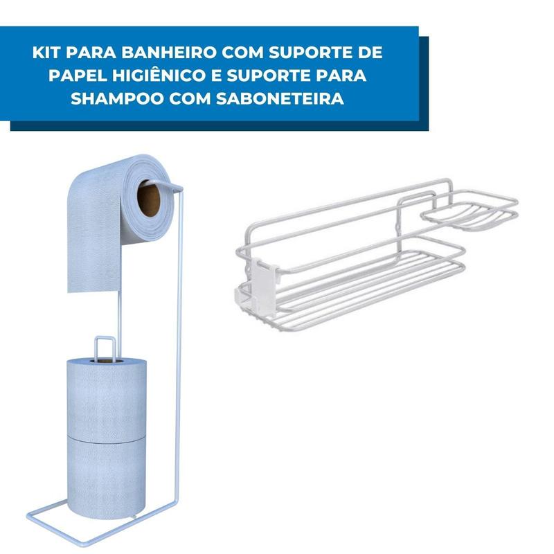 Kit Com 1 Suporte De Papel Higiênico Piso e 1 Suporte De Shampoo e ...