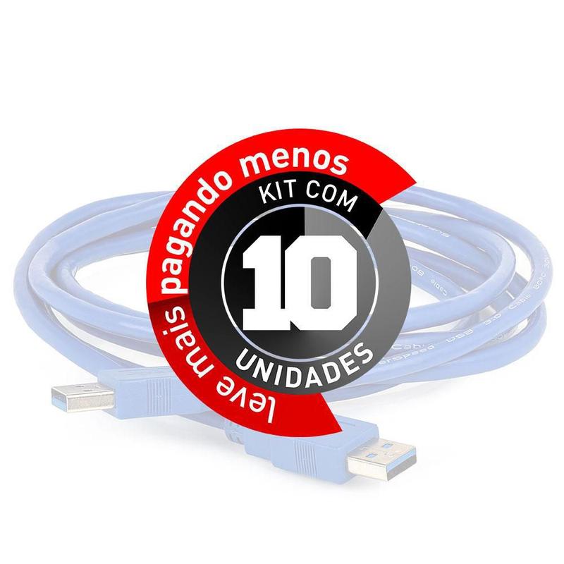Kit com 10 Cabos USB 3.0 A Macho + USB 3.0 A Macho - 3 metros - CIRILO ...