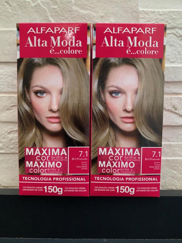 Kit com 2 - Tinta para cabelo Alta Moda Cor 7.1 Louro Cinza - Alfapar ...