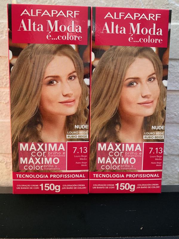 Kit com 2 - Tinta para cabelo Alta Moda Cor 7.13 Louro Bege Médio 150g ...