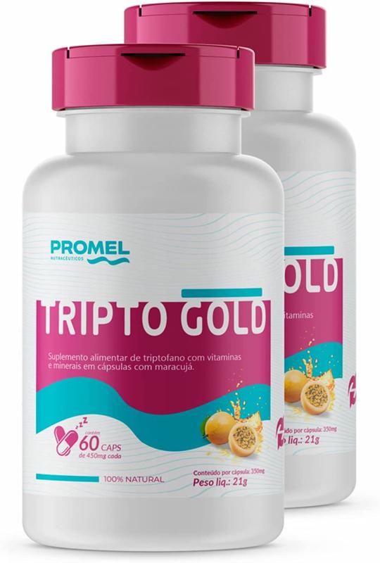 Kit Com 2 Tripto Gold Triptofano Com Maracujá 60 Capsulas de 450mg ...
