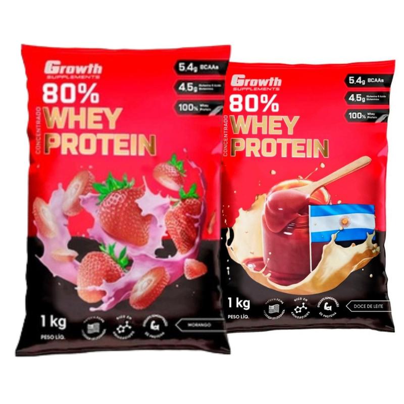 Kit com 2 Whey Protein Concentrado Growth Vários Sabores - Morango e ...