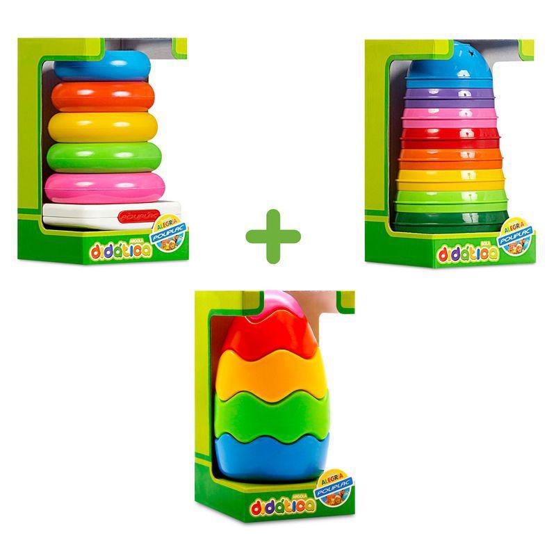 Kit Com 3 Brinquedos Educativos Para Bebês De 1 Ano: Argolas + Bola ...