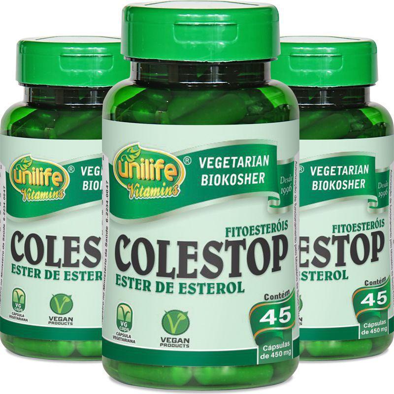 Kit com 3 Colestop ester de esterol (fitoesteróis) 45 cápsulas Unilife - Fitoterápicos ...