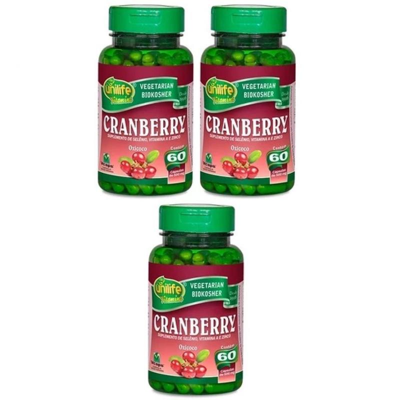 Kit com 3 - Cranberry 500mg 60 Capsulas Unilife - Multivitamínico / Polivitamínico - Magazine Luiza