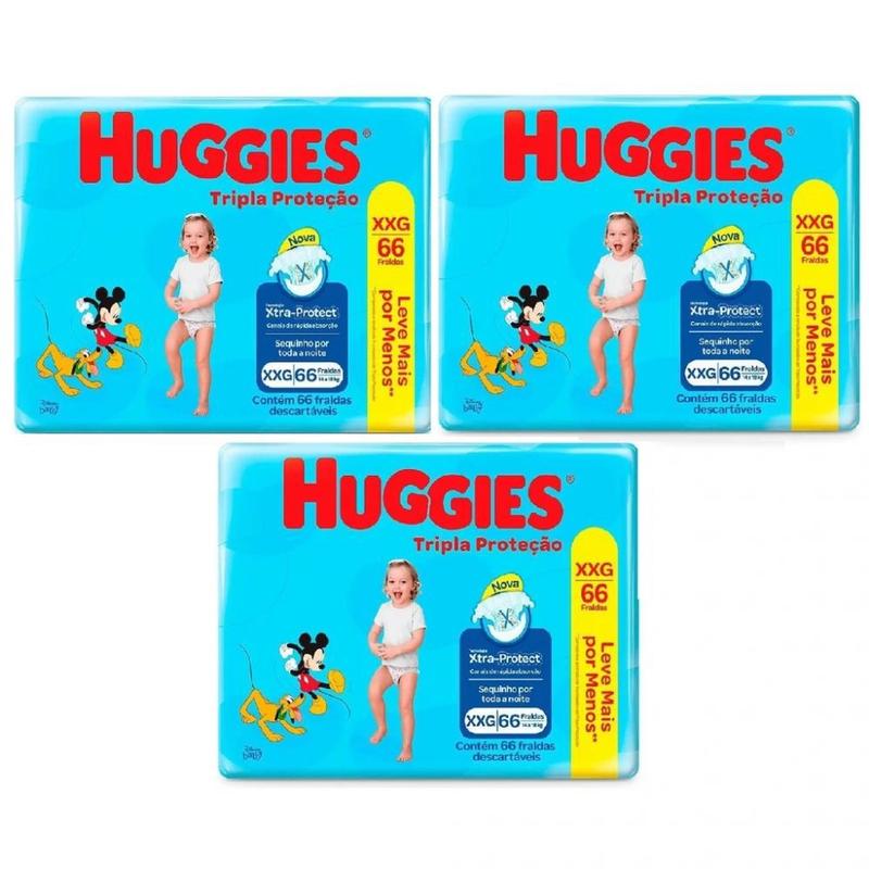 Kit com 3- Fralda Huggies Tripla Protecao Hiper Xxg 66 Unidades ...