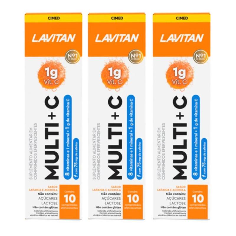 Kit com 3 Lavitan Multi+c Laranja e Acerola Cimed com 10 Comprimidos ...
