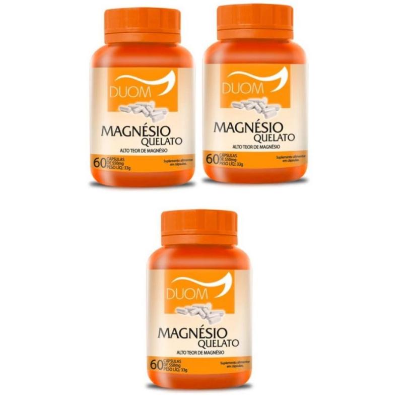 Kit com 3 Magnesio Quelato Alto Teor de Magnesio Duom 60 Capsulas Orig - Cloreto de Magnésio ...