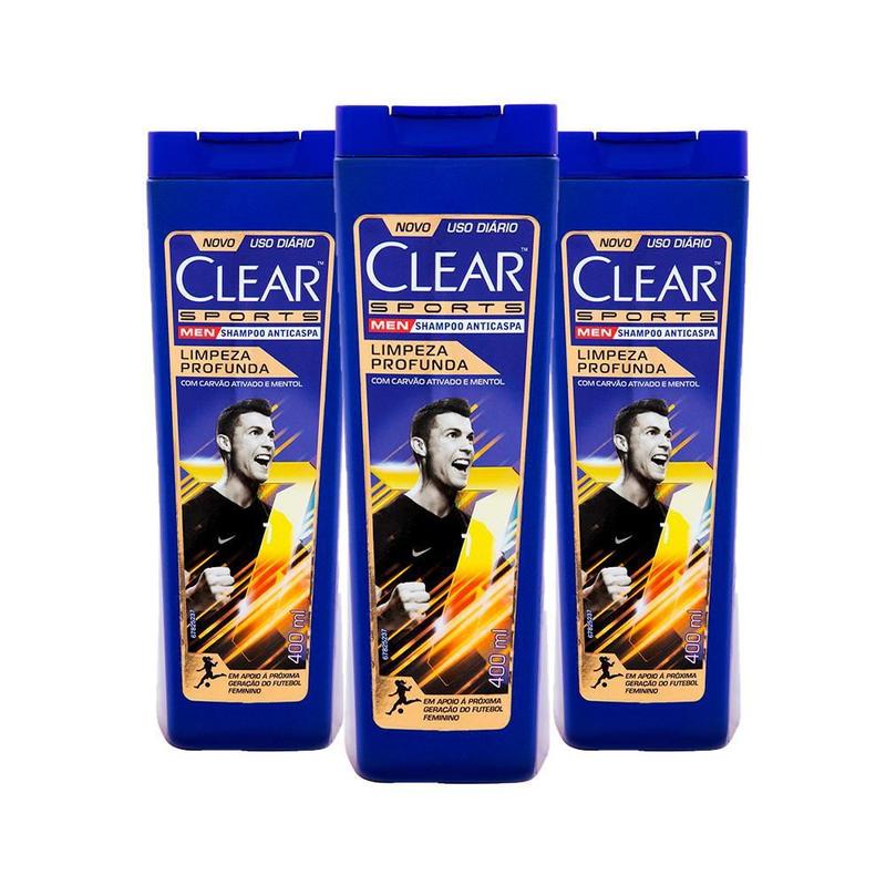 Kit Com 3 Shampoo Clear Men Sports Limpeza Profunda 400Ml - Shampoo ...