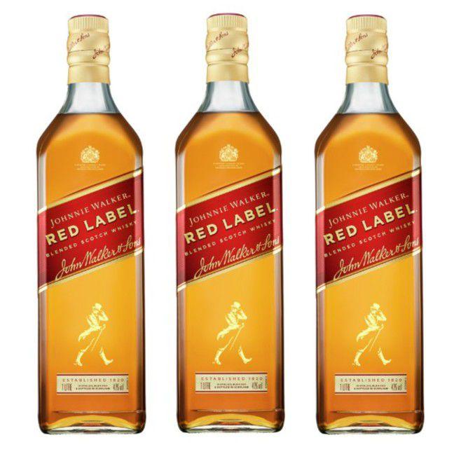 Kit Com 3 Unidades Whisky Johnnie Walker Red Label 1 Litro - Whisky ...