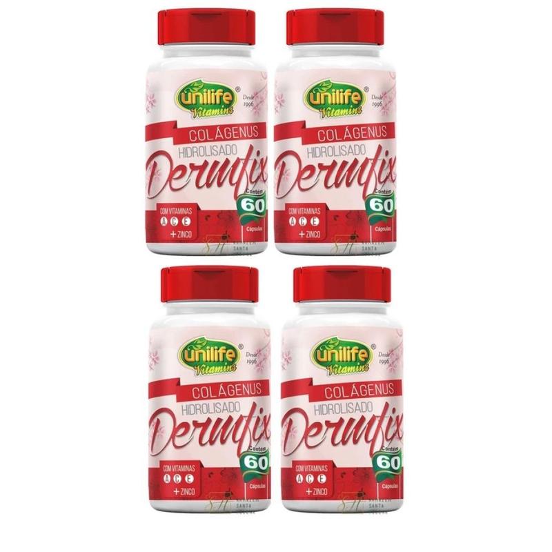 Kit com 4 Colagenos com Vitaminas Dermfix 60 Capsulas Unilife Original ...