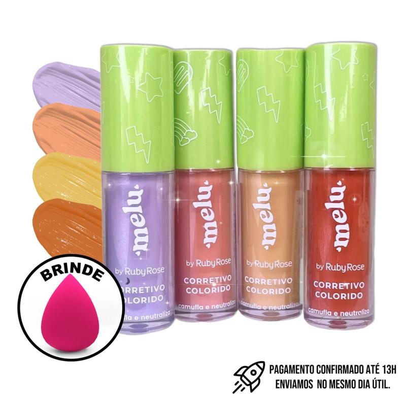 Kit com 4 Corretivo Líquido Colorido da Melu Ruby Rose Amarelo, Lilás ...