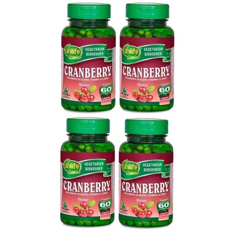 Kit com 4 - Cranberry 500mg 60 Capsulas Unilife - Cranberry / Oxicoco ...