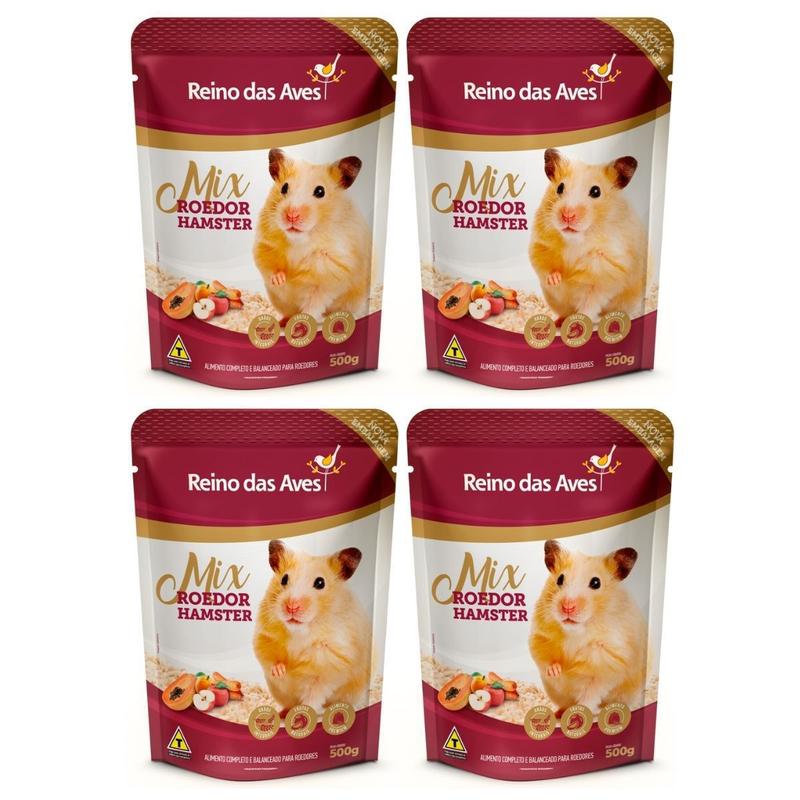 Kit Com 4 Mix Roedor Hamster 500g - Reino das Aves - Ração para Hamster ...