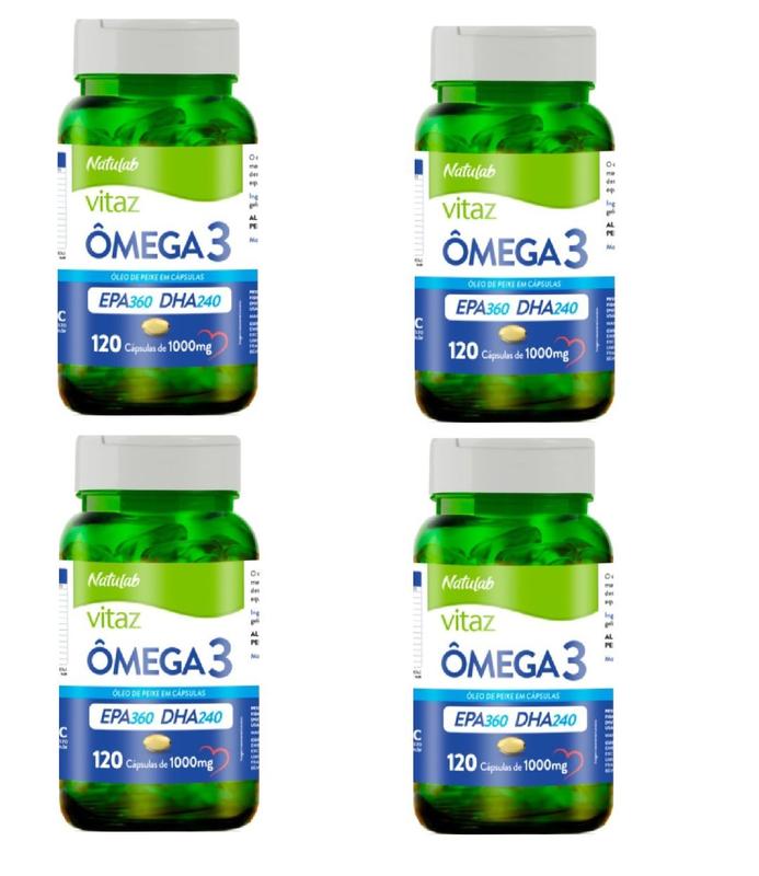 Kit com 4 Ômega 3 Vitaz 1000Mg 120Cápsulas- Natulab - Ômega 3 / Óleo de ...