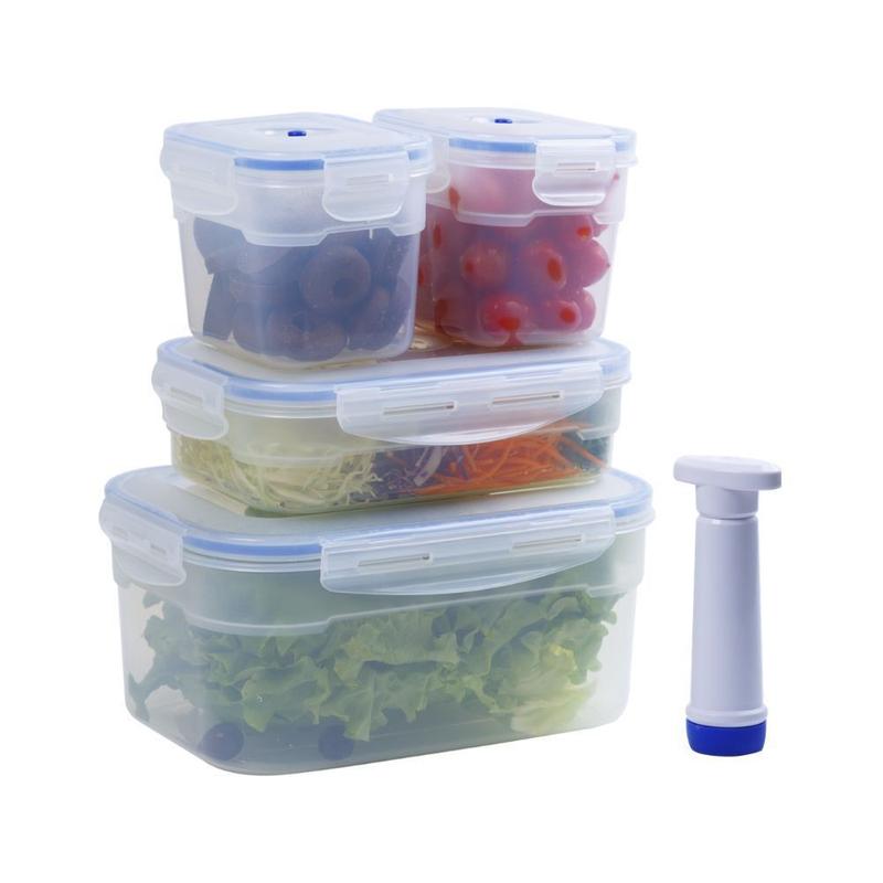 Kit com 4 Potes Plásticos Herméticos a Vácuo e Bomba de Sucção Aspi ...