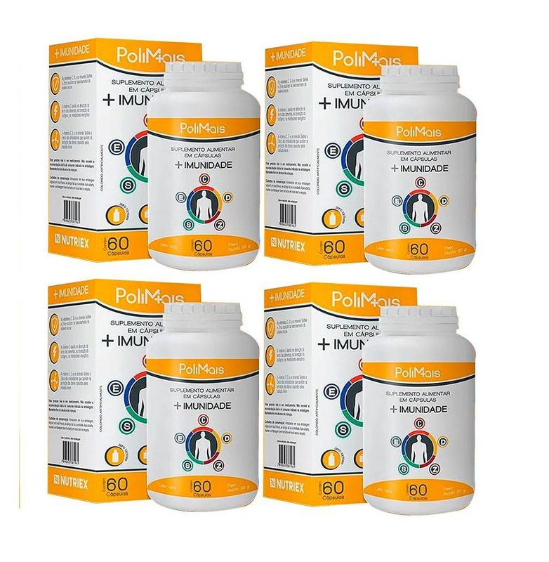 Kit Com 4 Suplemento Alimentar + Imunidade Polimais 60 Cápsulas Cada ...