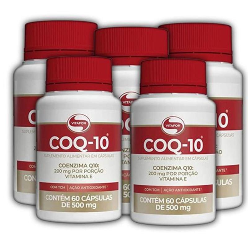 Kit com 5 COQ 500mg, Coenzima Q10, 60 Cápsulas, Vitafor - Coenzima Q10 - Magazine Luiza