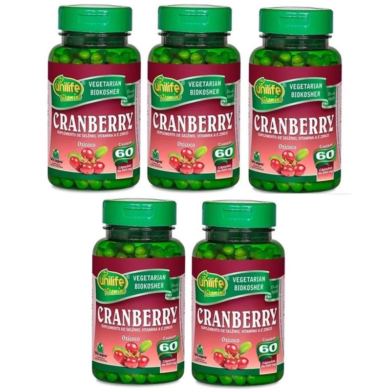 Kit com 5 - Cranberry 500mg 60 Capsulas Unilife - Cranberry / Oxicoco ...